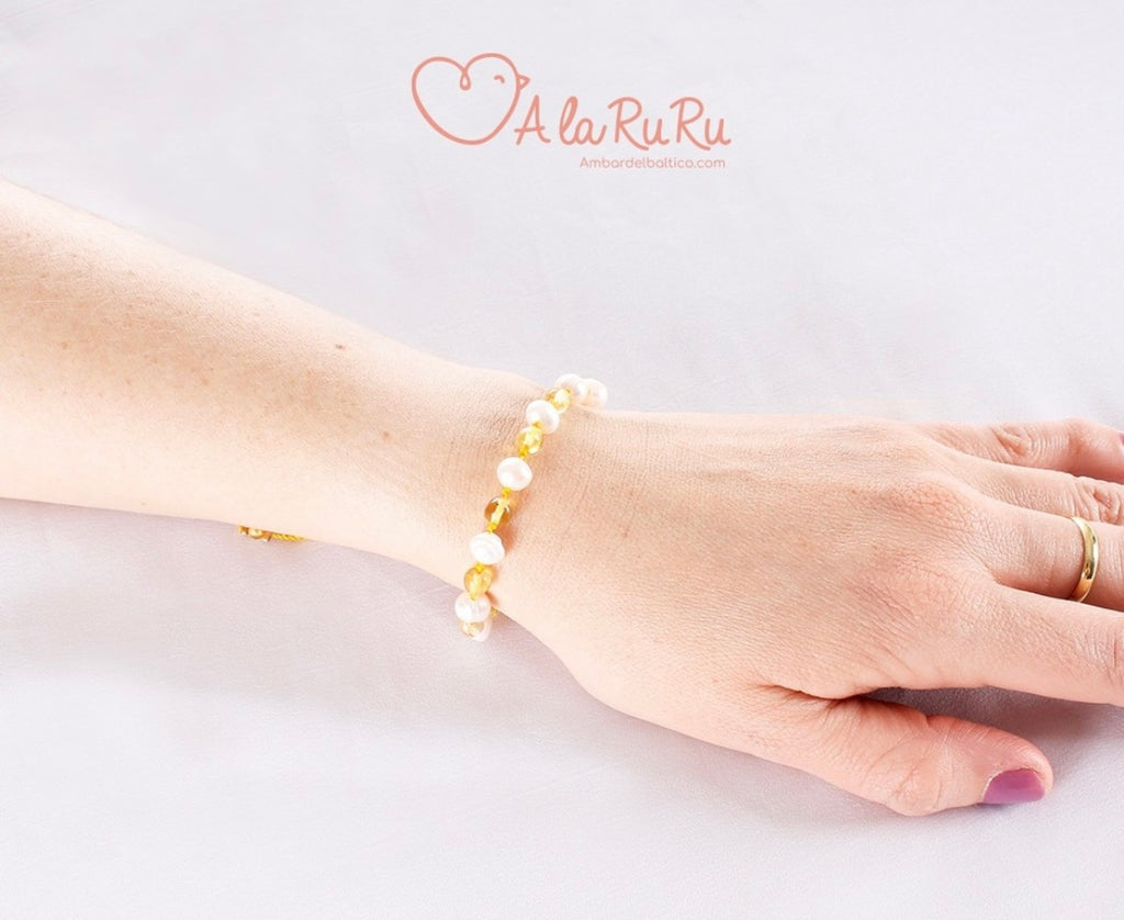 Pulsera honey-Perla de río adulto | Ambar A la Ru Ru